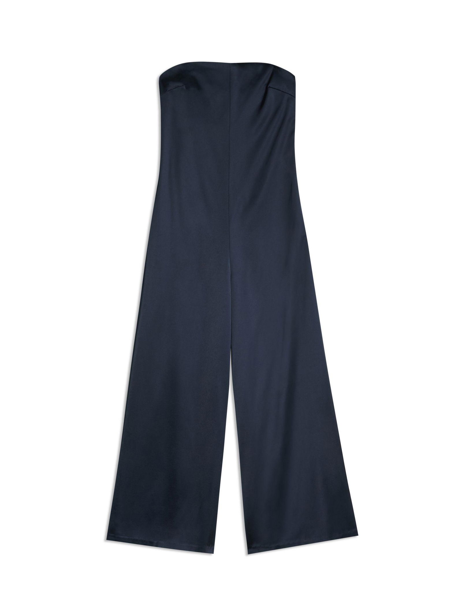 ALBARAY Satin Bandeau Neck Jumpsuit in Navy | endource