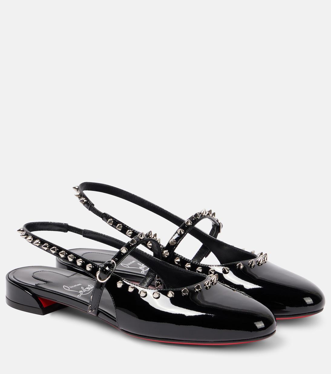 CHRISTIAN LOUBOUTIN Sweet Janispikes Patent Leather Slingback Flats in ...
