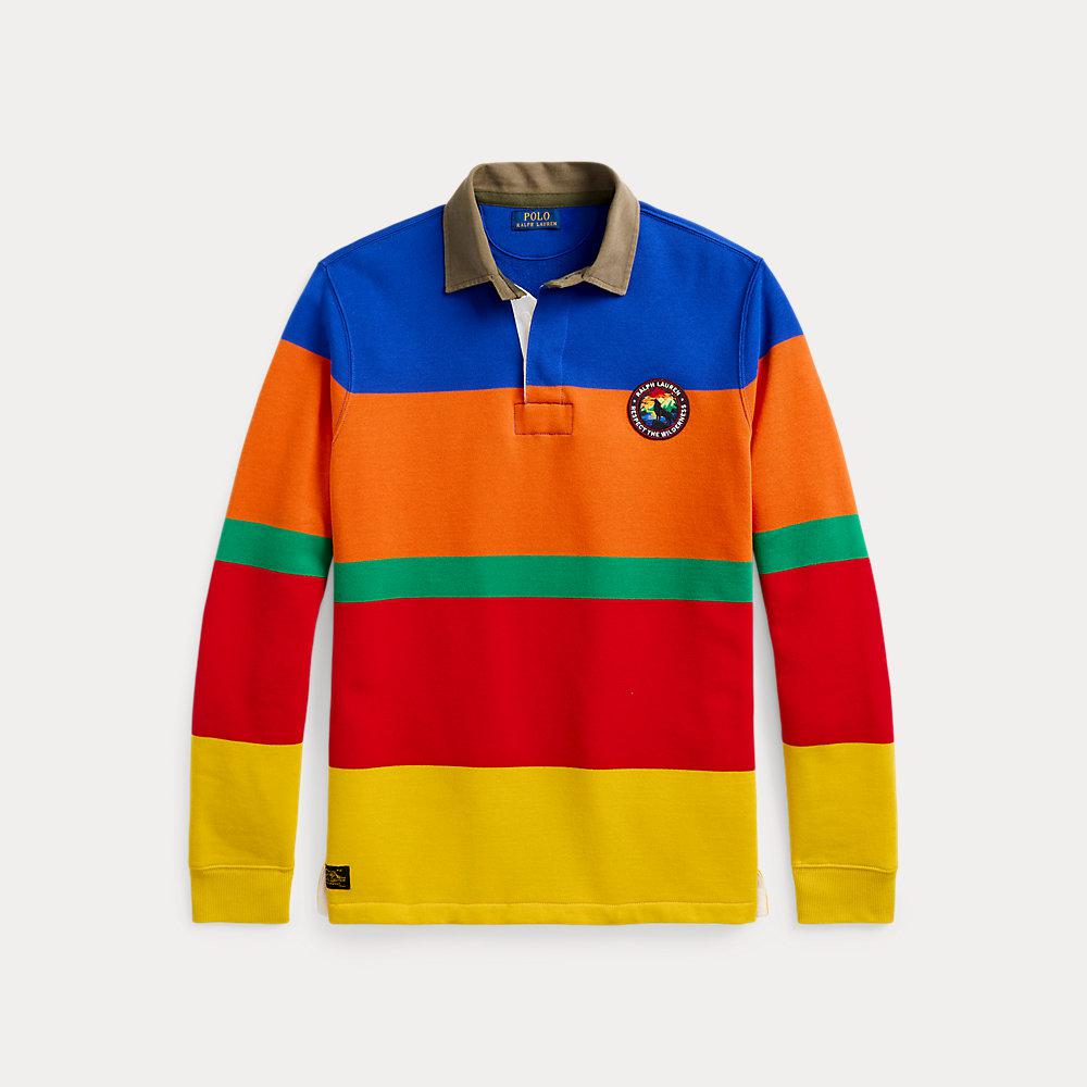 POLO RALPH LAUREN Classic Fit Striped Fleece Rugby Shirt in Blue | endource