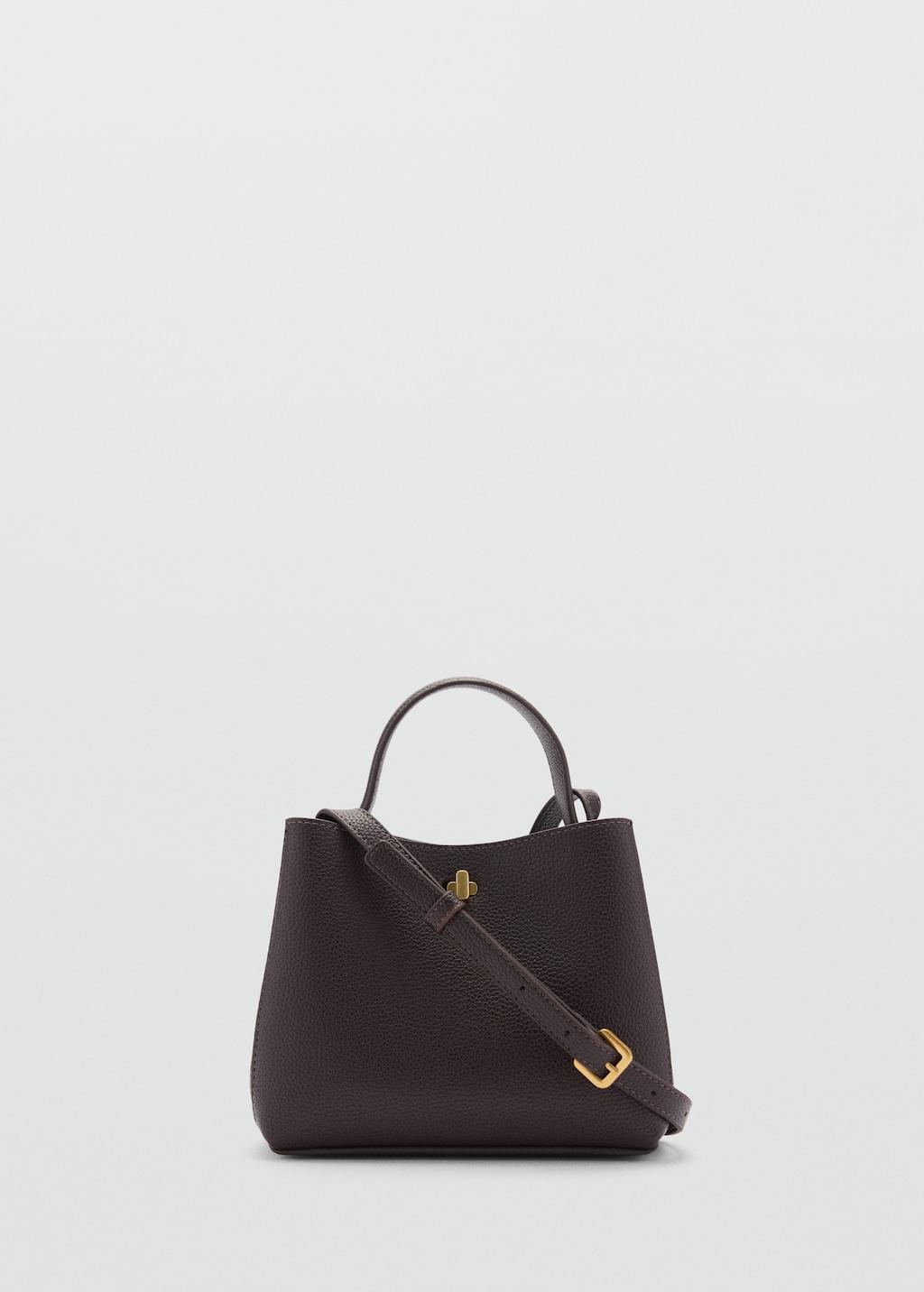MANGO Mini Shopper Bag With Metallic Detail in Chocolate | endource