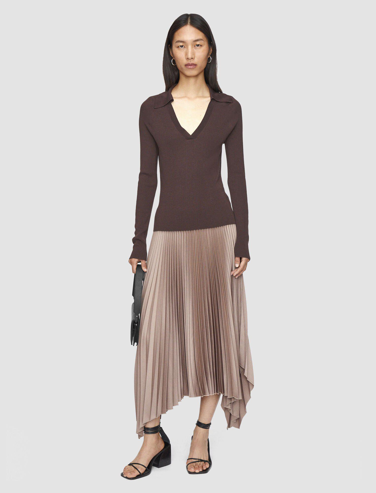 JOSEPH Ade Knit Weave Plissé Skirt in Escargot | endource