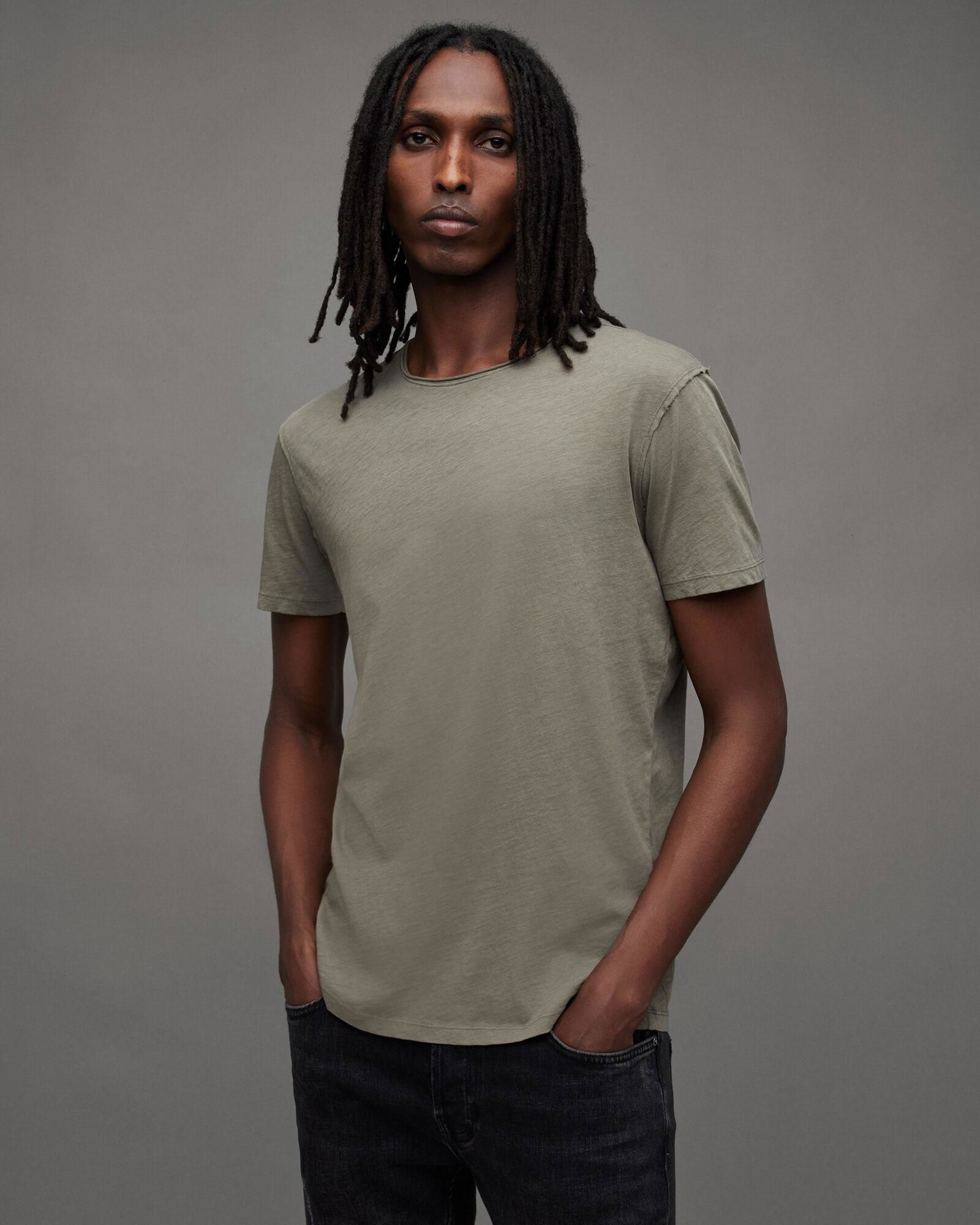 ALLSAINTS Figure Crew Neck Raw Edge T-Shirt in Planet Grey | endource