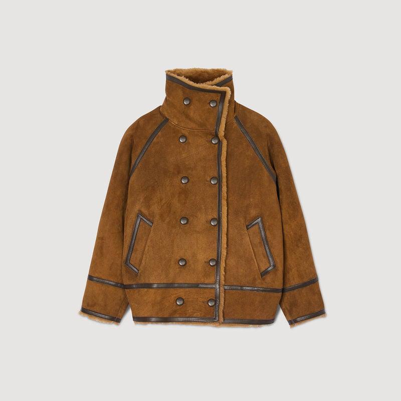 SANDRO Shearling Coat in Camel | Endource