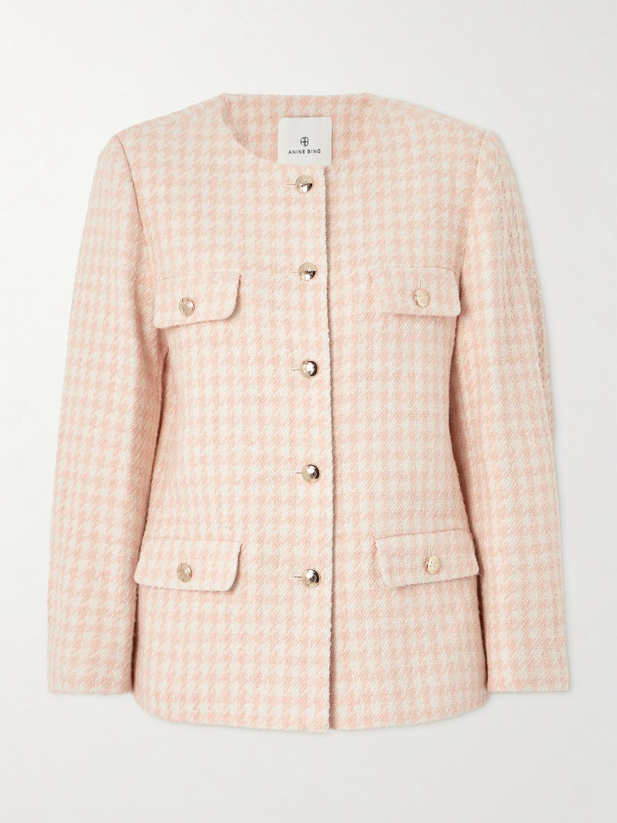ANINE BING Janet Houndstooth Tweed Jacket in Cream | Endource