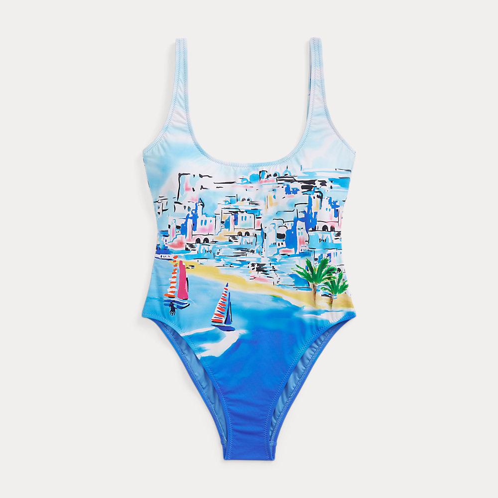 Polo Ralph Lauren Graphic Scoopback One Piece Swimsuit In Red Endource