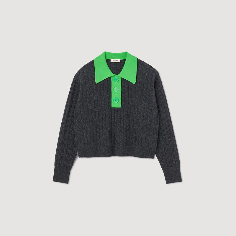 SANDRO Cropped Cable-Knit Sweater in Dark Grey | Endource