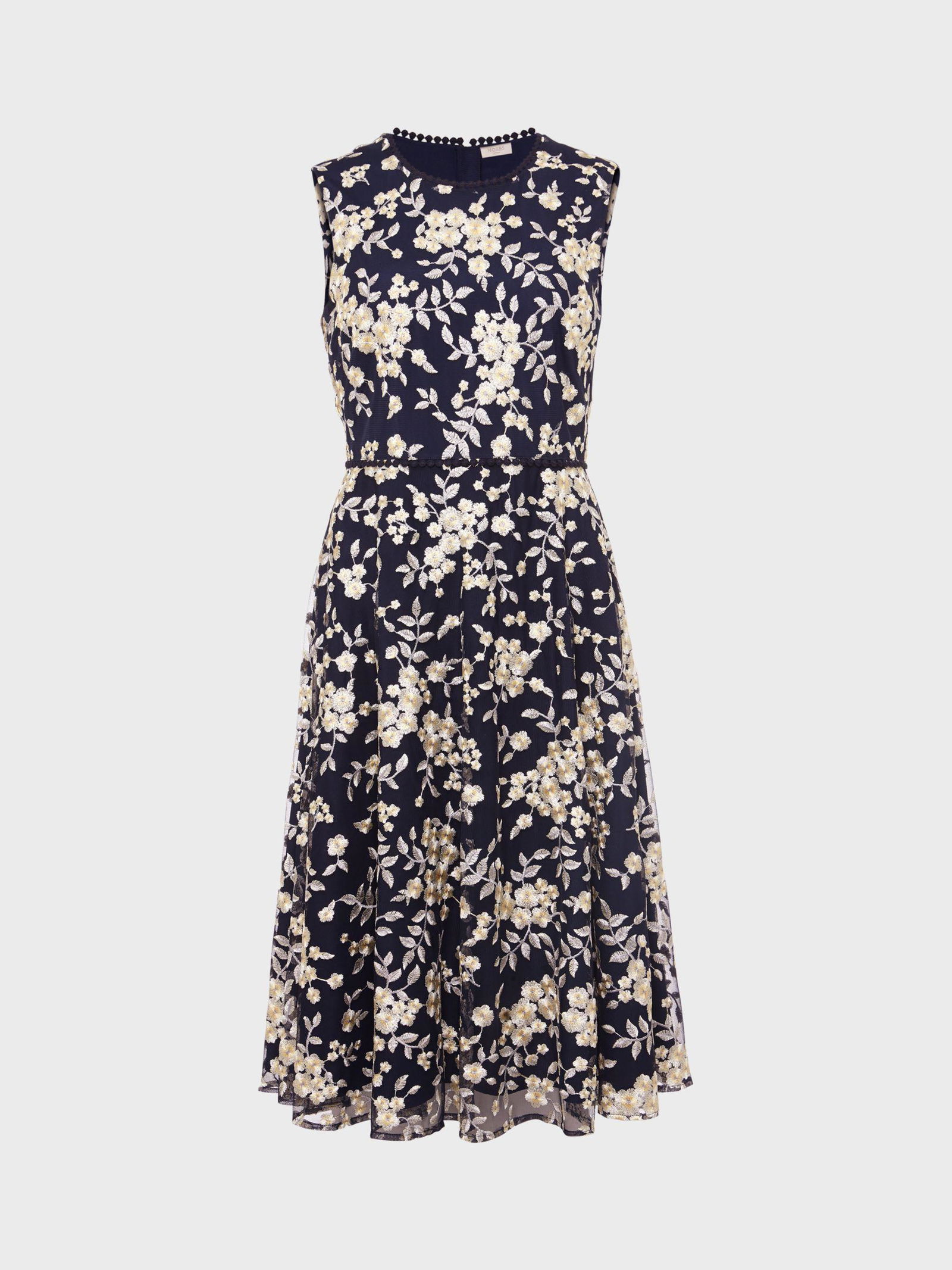 HOBBS Scarlett Midi Dress in Navy/Yellow | endource