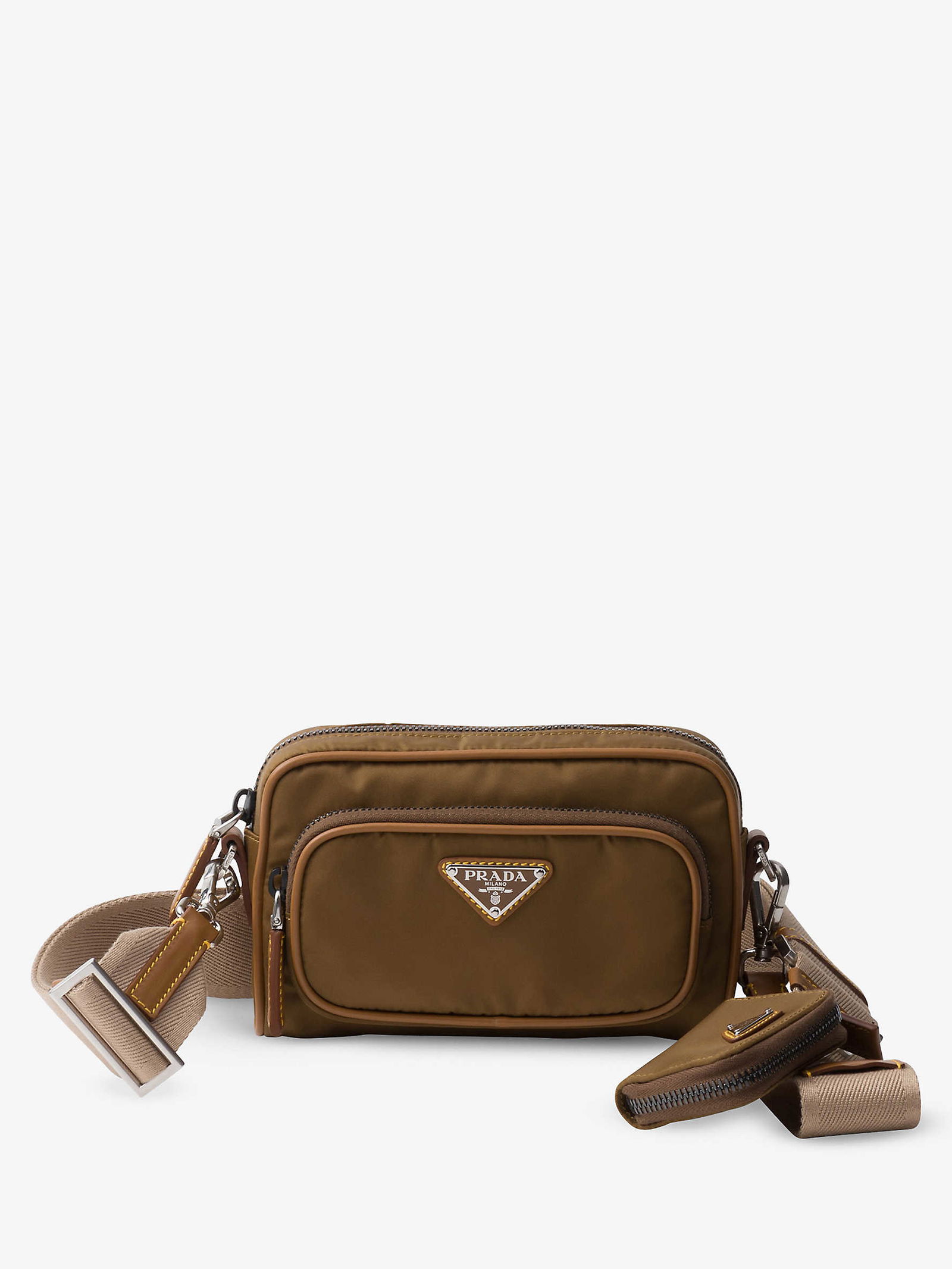 PRADA Re-Nylon Brand-Plaque Leather And Recycled-Nylon Shoulder Bag in BROWN | Endource