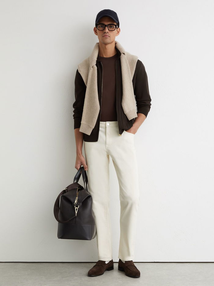 REISS Wide-Rib Zip-Through Cardigan In Chocolate Brown | endource
