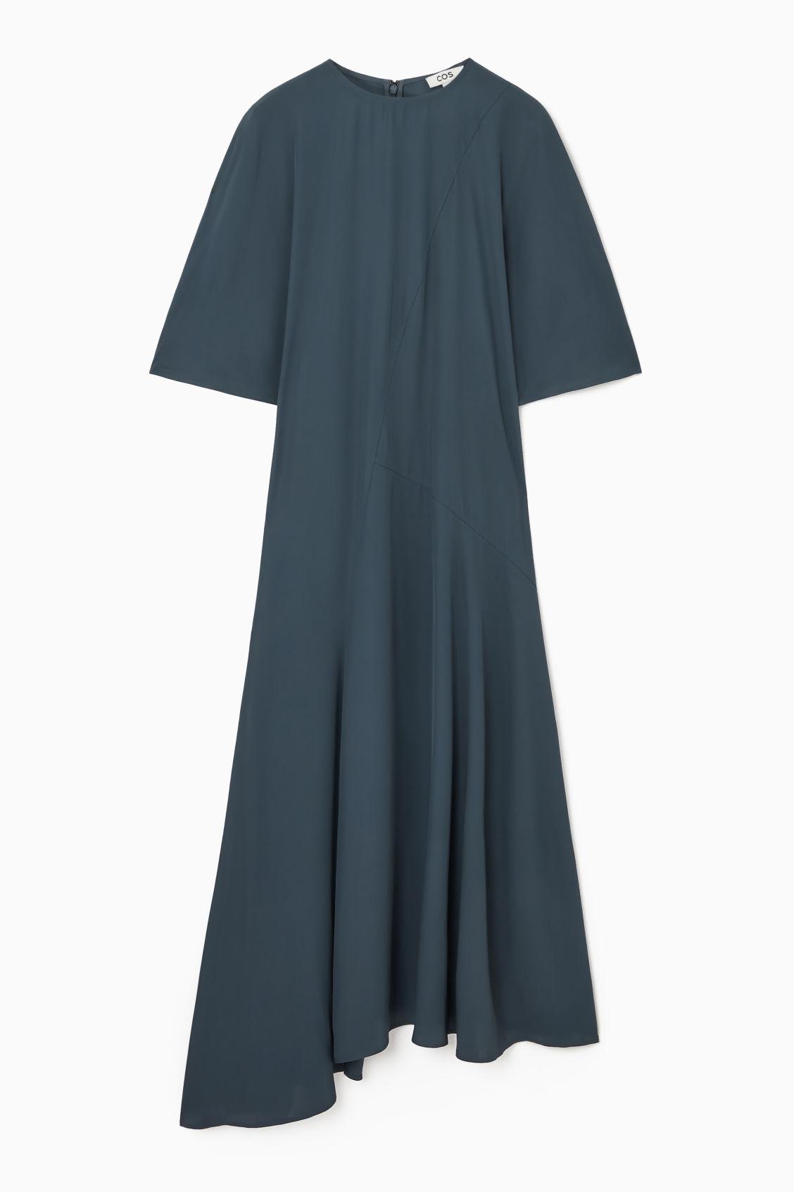 COS Asymmetric Draped Midi Dress in DARK TURQUOISE | endource