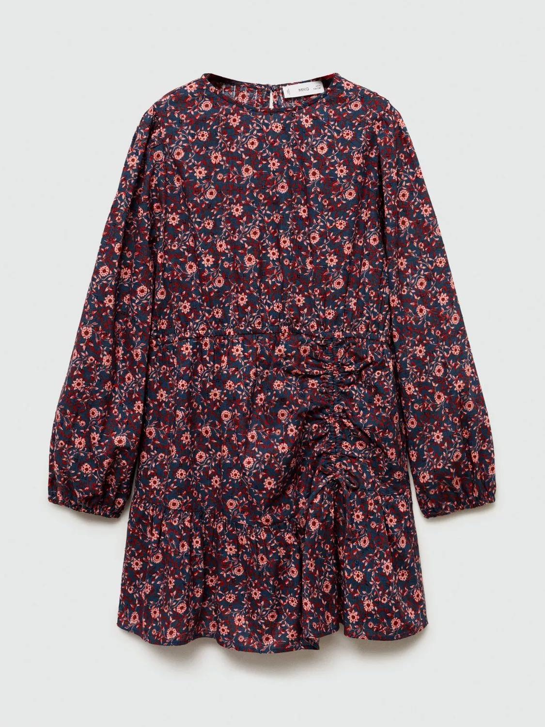 MANGO Geo Floral Long Sleeve Dress in Navy | endource