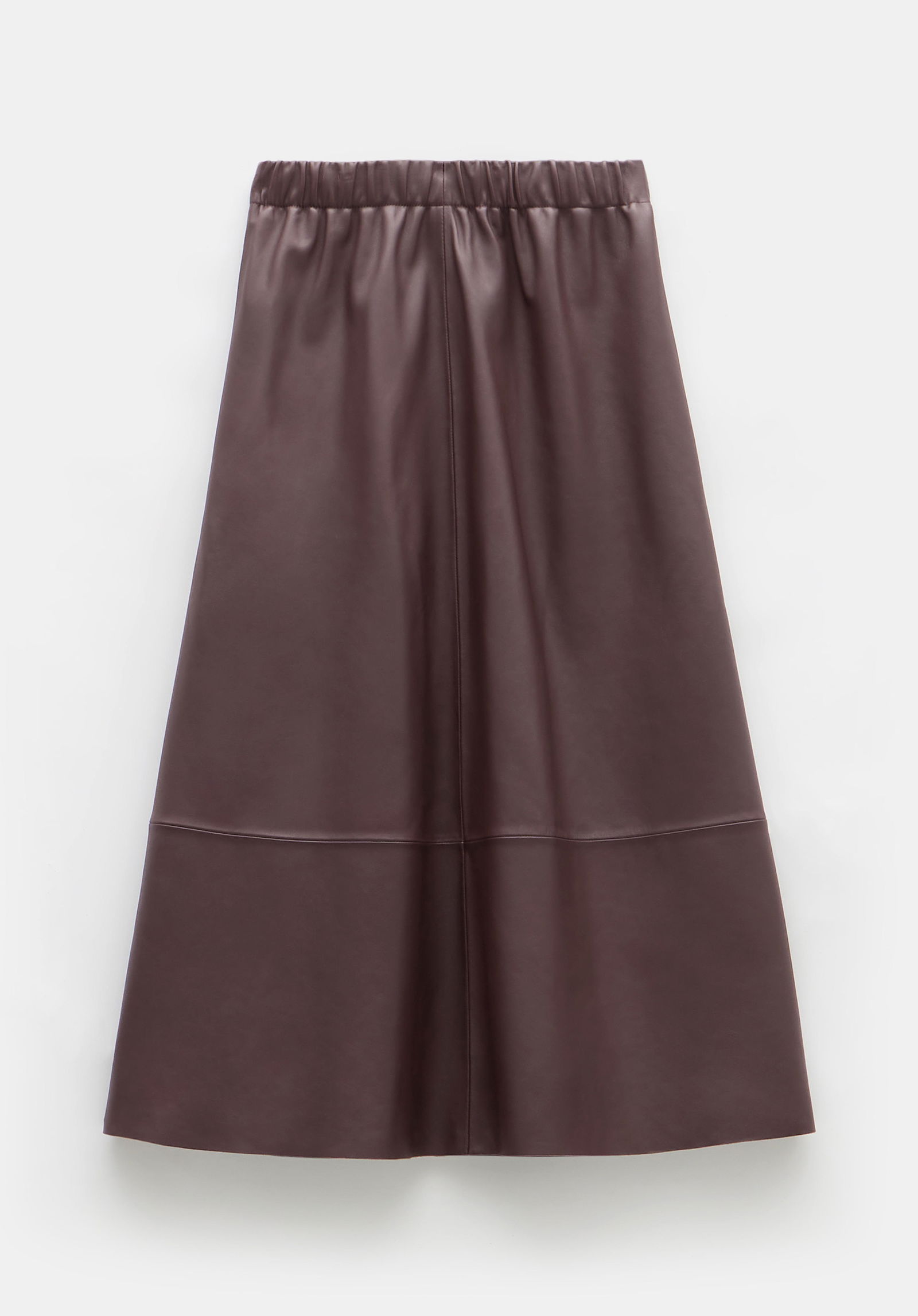 HUSH Agatha Leather Midi Skirt in Oxblood Red | endource