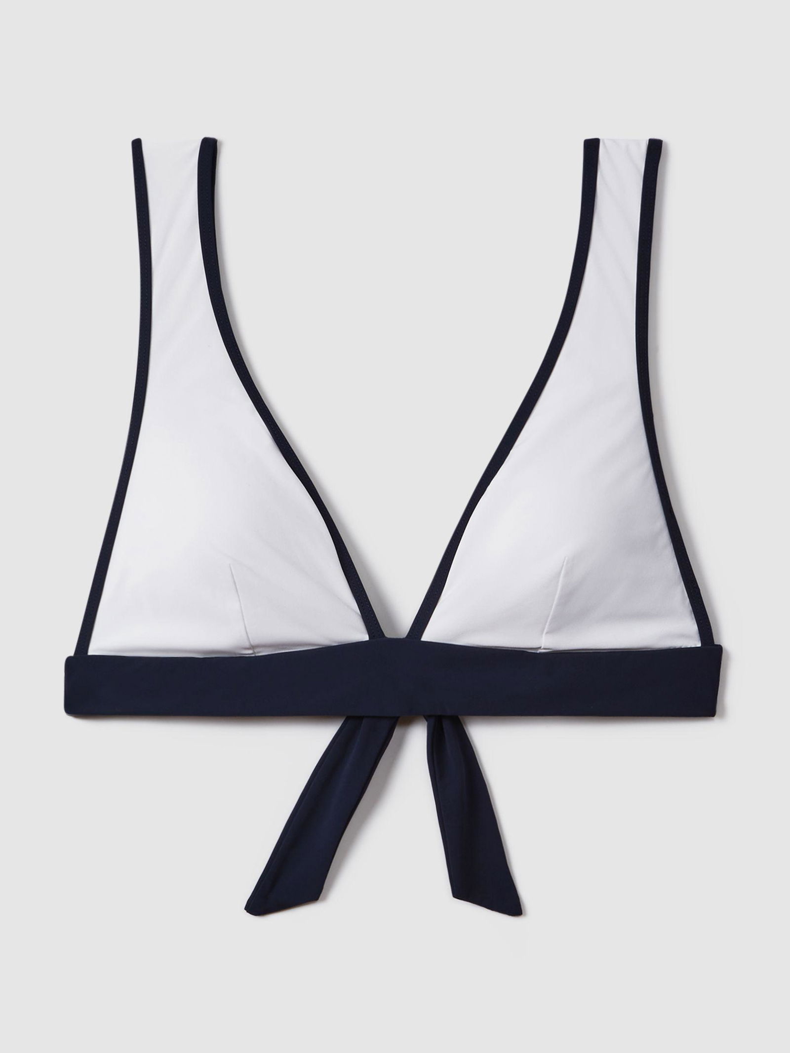 REISS Jessica Wide Strap Bikini Top in Navy/White | Endource
