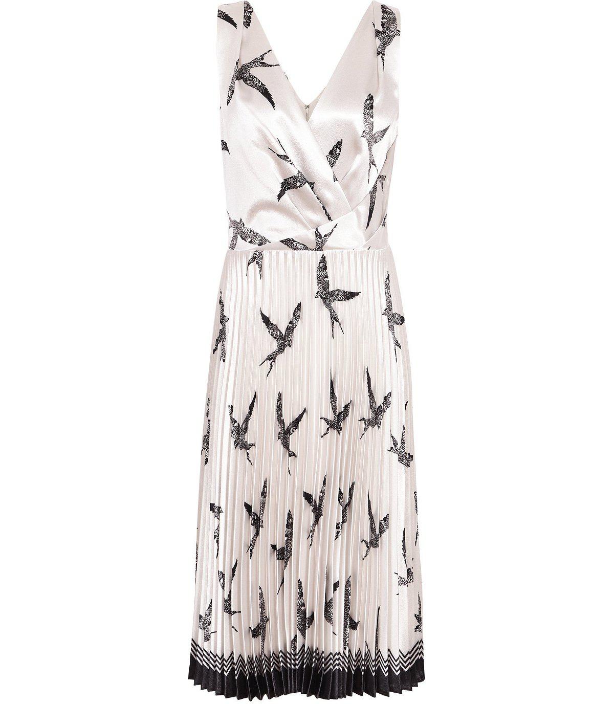 REISS Peyton Bird Printed Dress in Grey | Endource