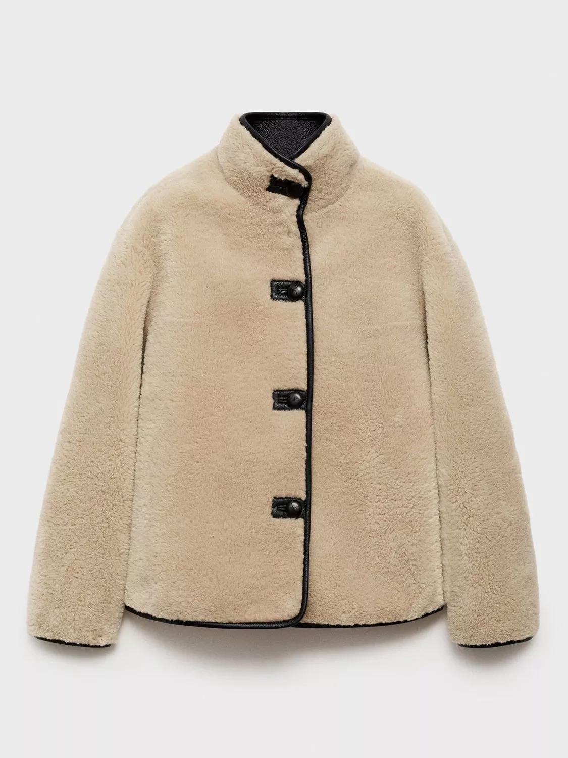 MANGO Mozart Boxy Teddy Jacket in Light Beige | endource
