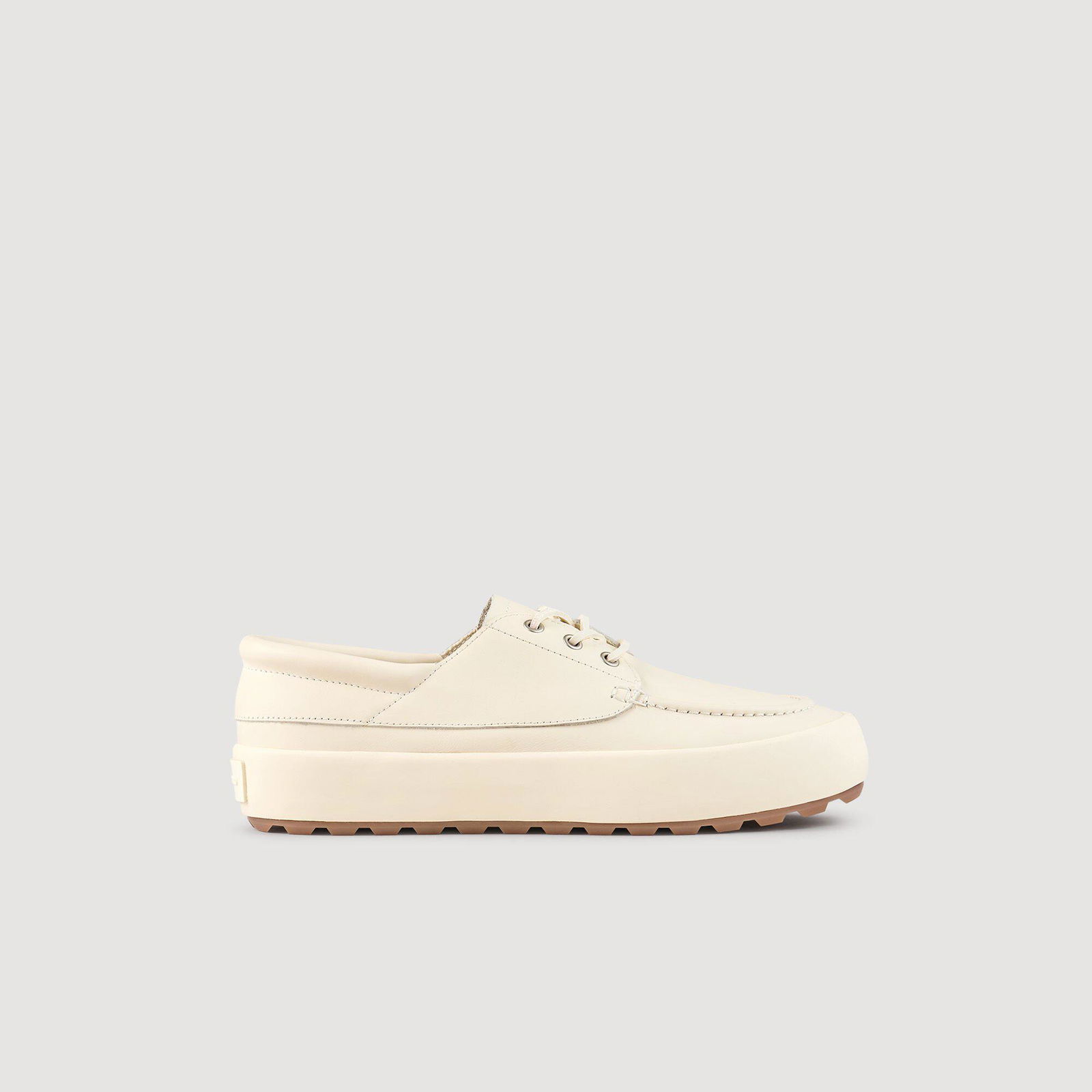 SANDRO Leather Boat Shoes in Off-White | endource