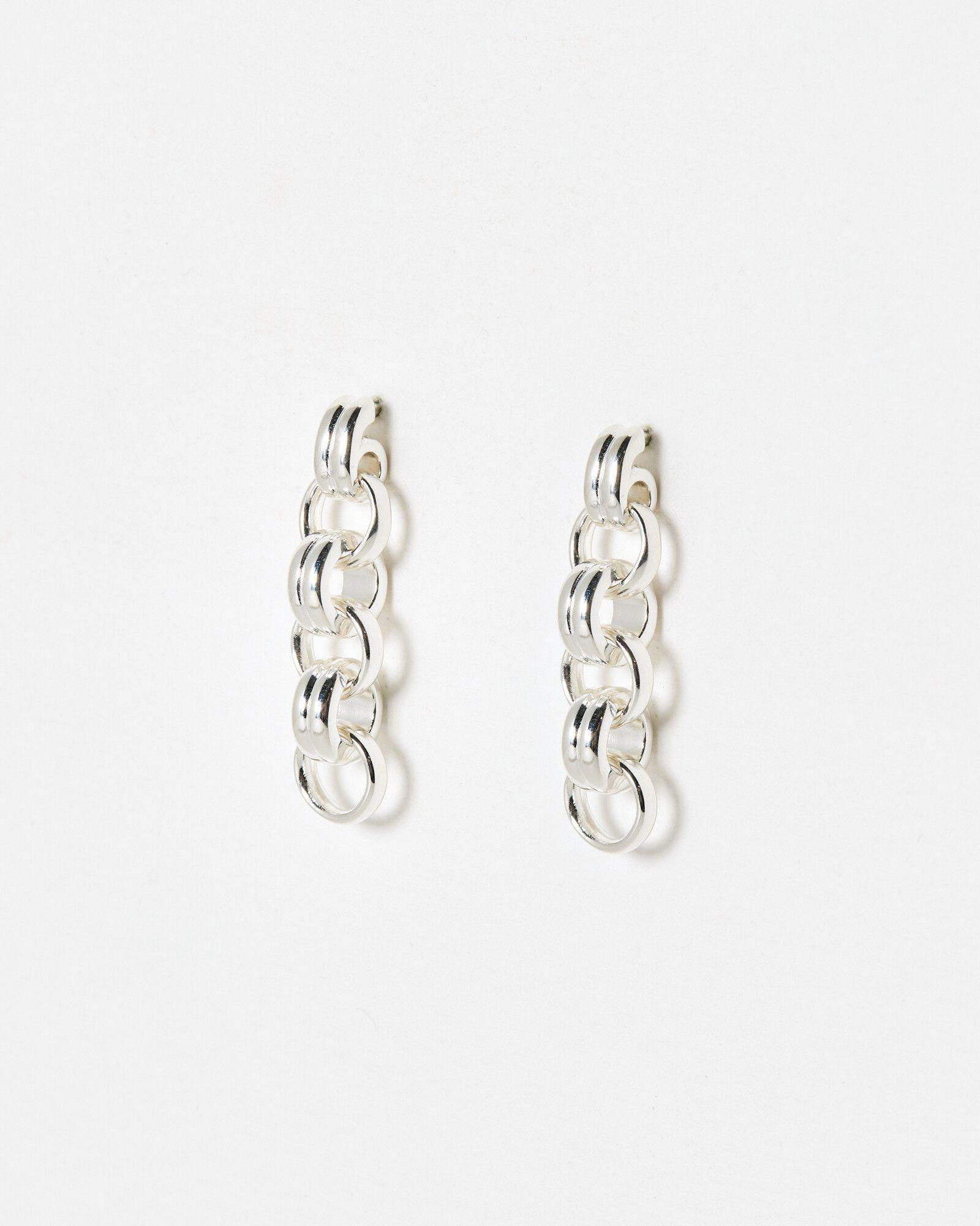 OLIVER BONAS Cecelia Chunky Circles Silver Plated Chain Drop Earrings ...