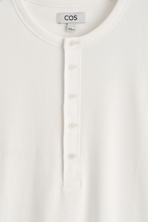 COS Slim Ribbed Cotton Long-Sleeved Henley T-Shirt | endource