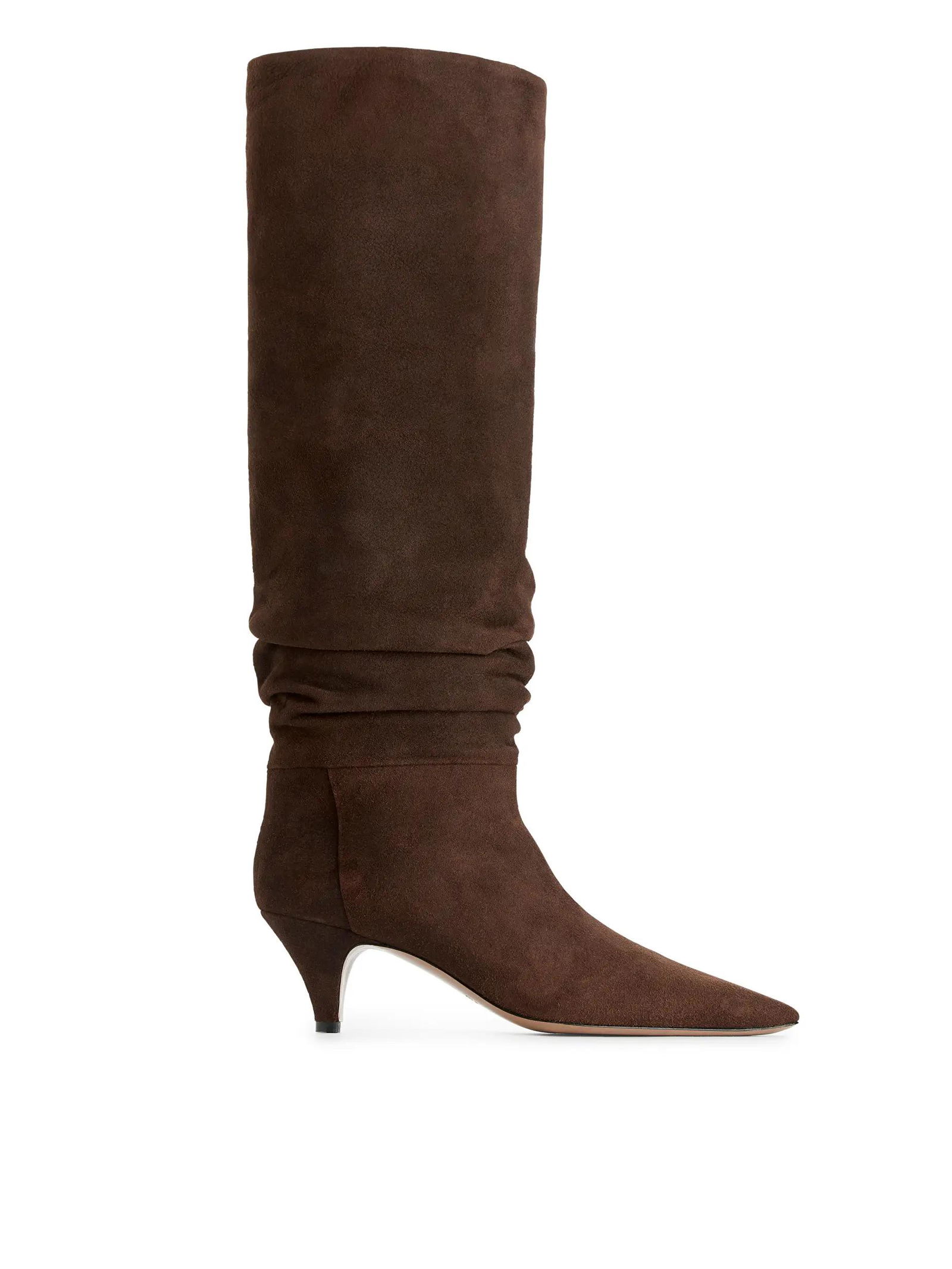 ARKET Slouchy Suede Boots in Dark Brown | endource