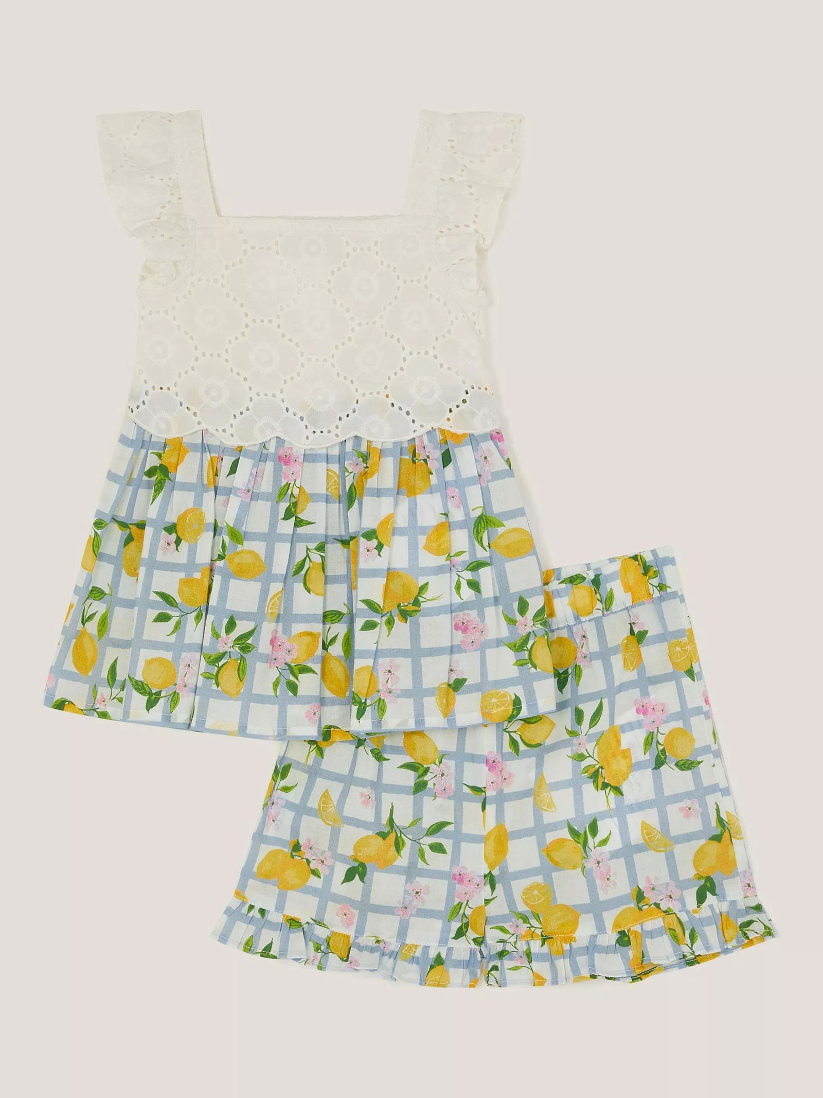 Monsoon Broderie Top & Lemon Print Shorts Set | endource