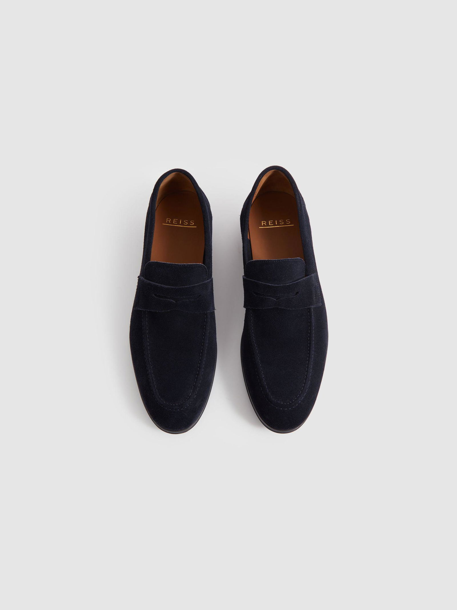 REISS Suede Penny Loafers in Navy | endource