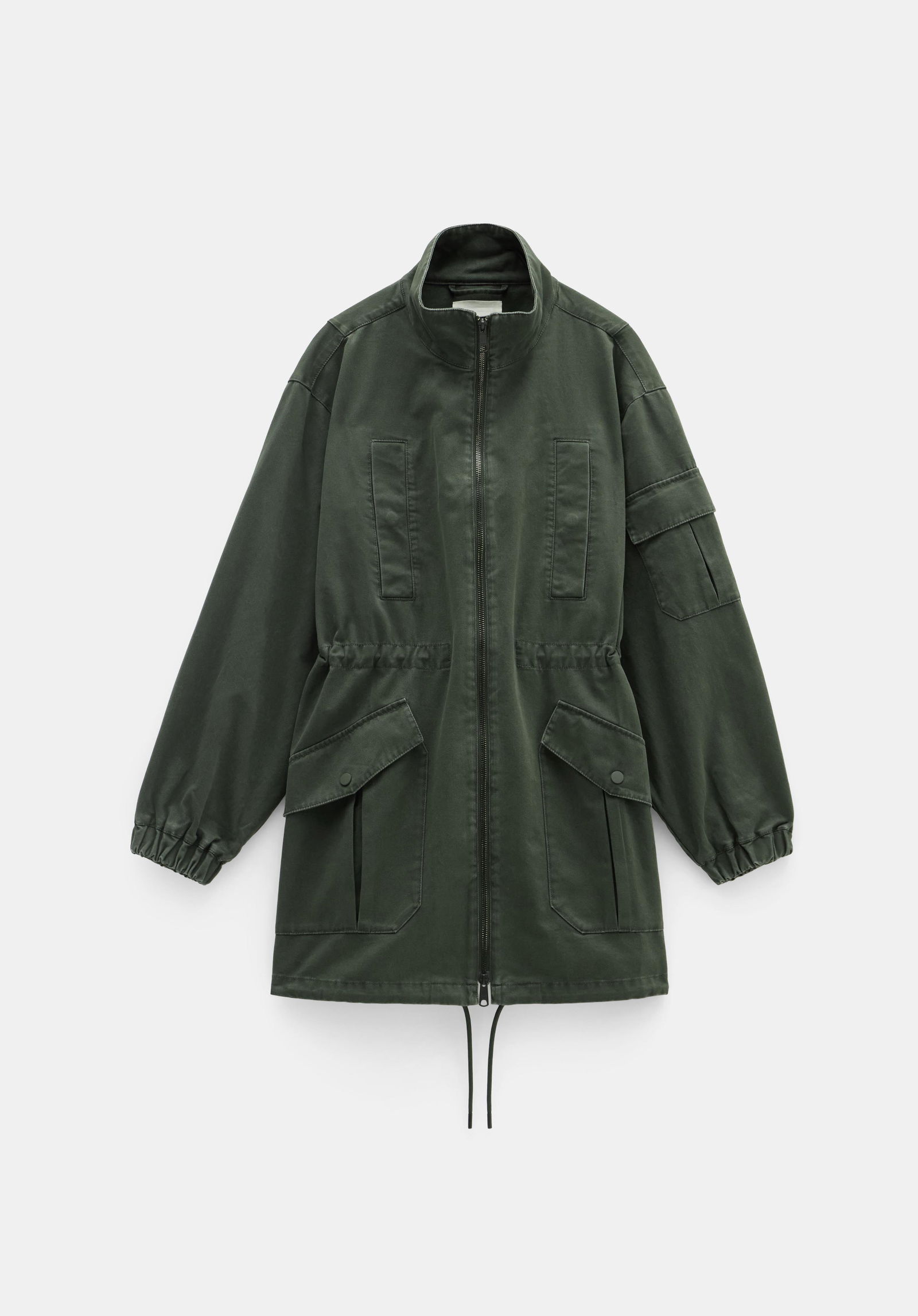 HUSH Utility Parka Jacket in Dark Khaki Green | endource