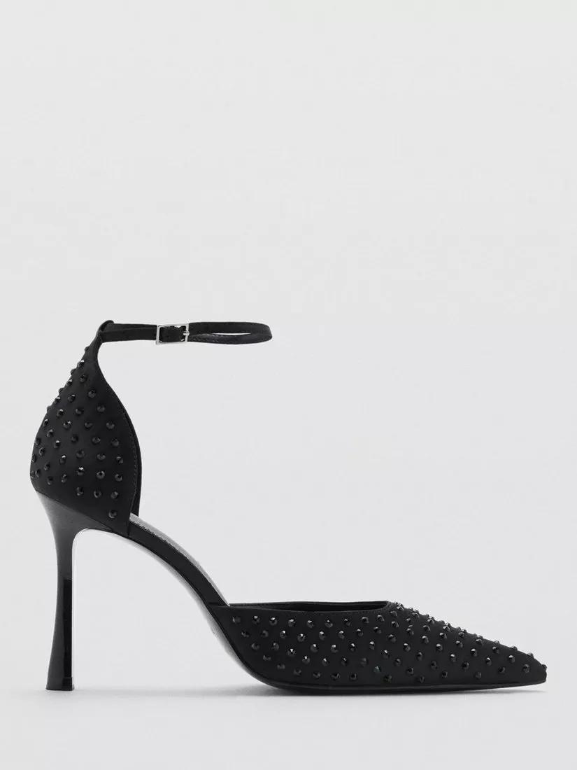 MANGO Coco Crystal Embellished Pointed Heeled Sandals in Black | endource