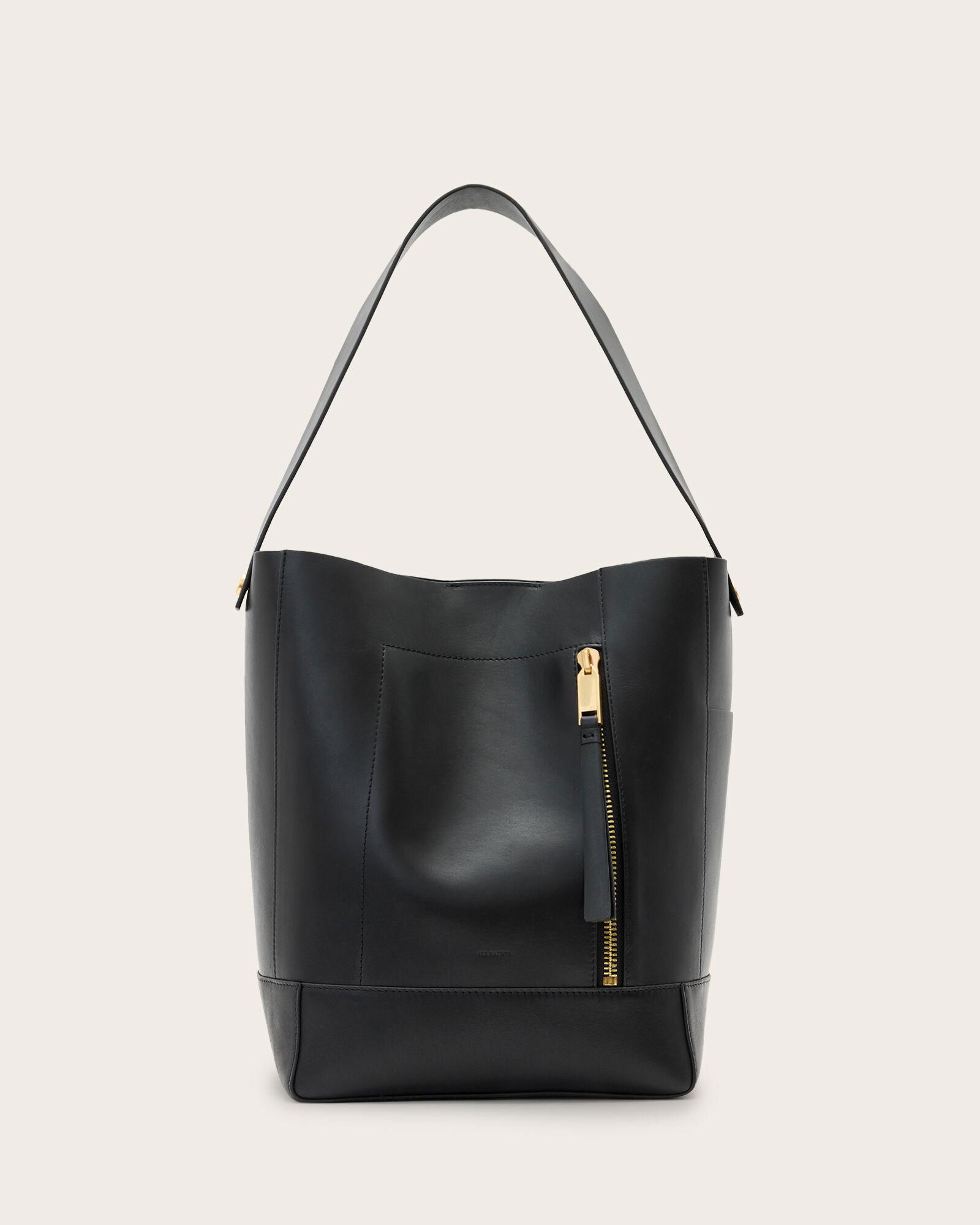 ALLSAINTS Alba Leather Hobo Shoulder Bag in Black | endource