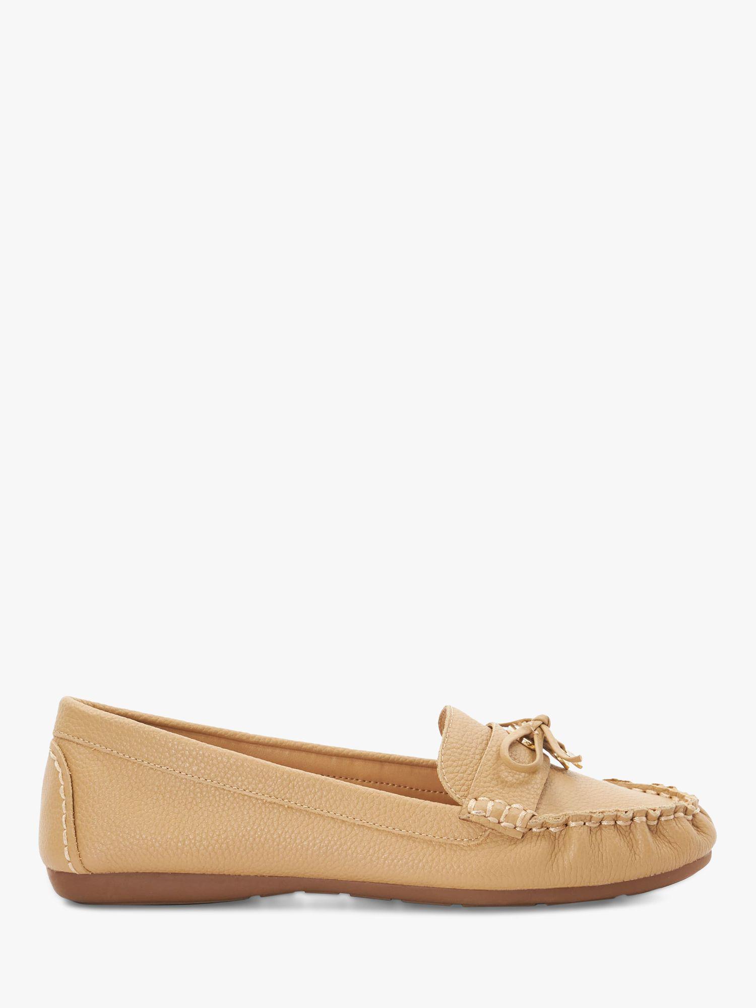 DUNE Grovers Leather Bow Detail Loafers in Camel | endource