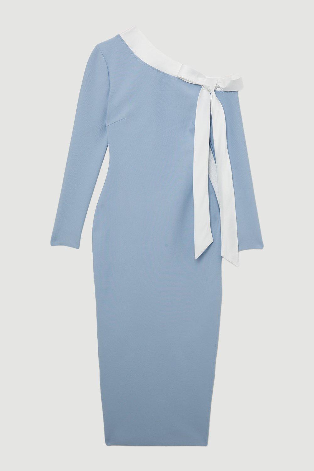 KAREN MILLEN Figure Form Bandage Knit Contrast Bow Detail Midaxi Dress ...