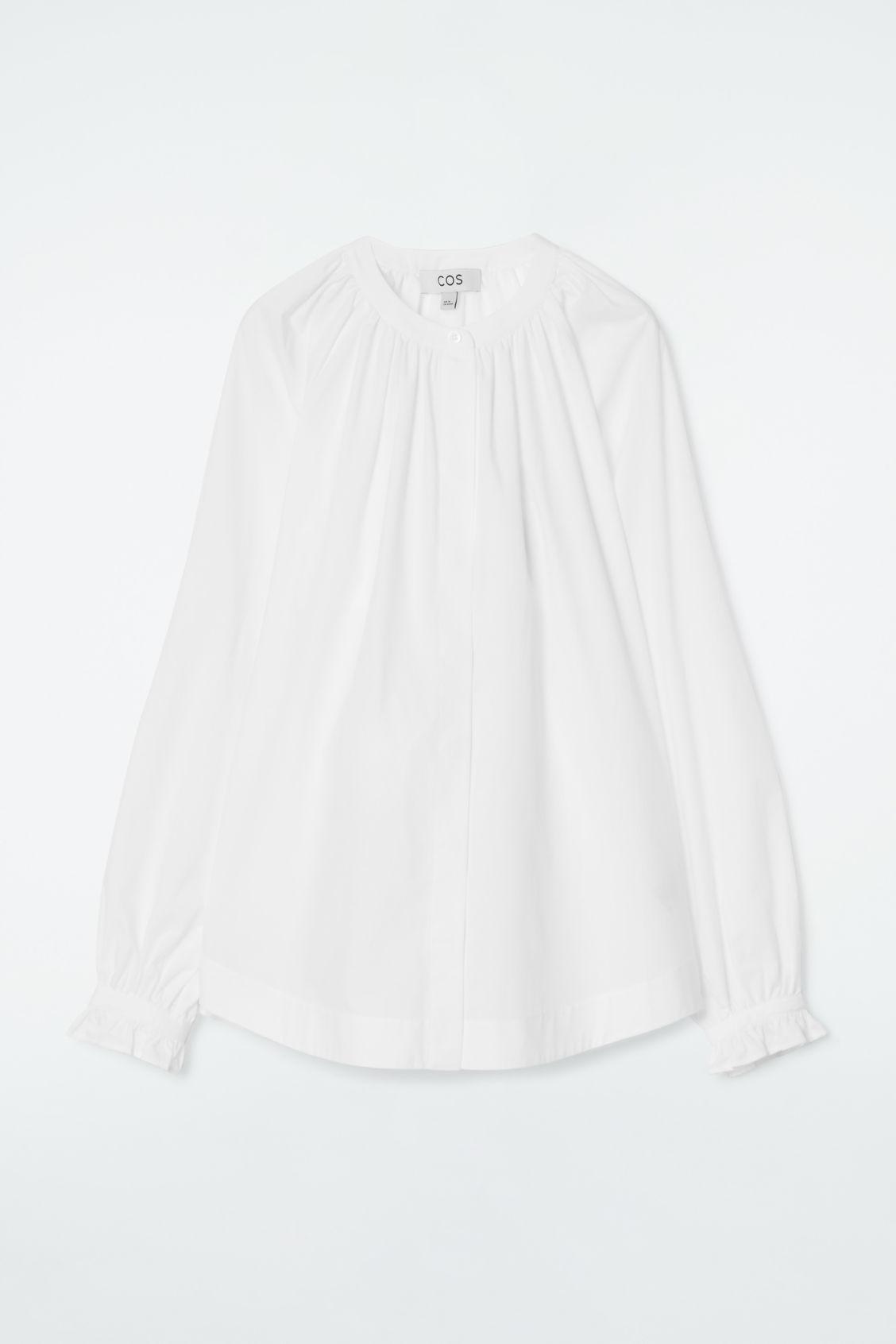 COS Ruffled-Cuff Gathered Blouse in WHITE | Endource
