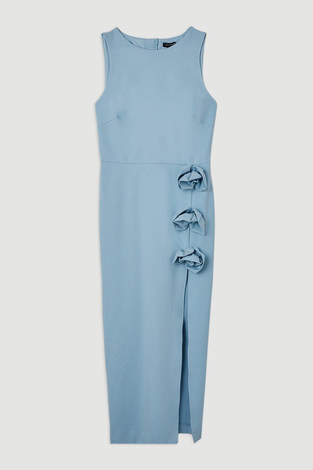 KAREN MILLEN Petite Rosette Ponte Jersey Slit Maxi Dress in Baby Blue ...
