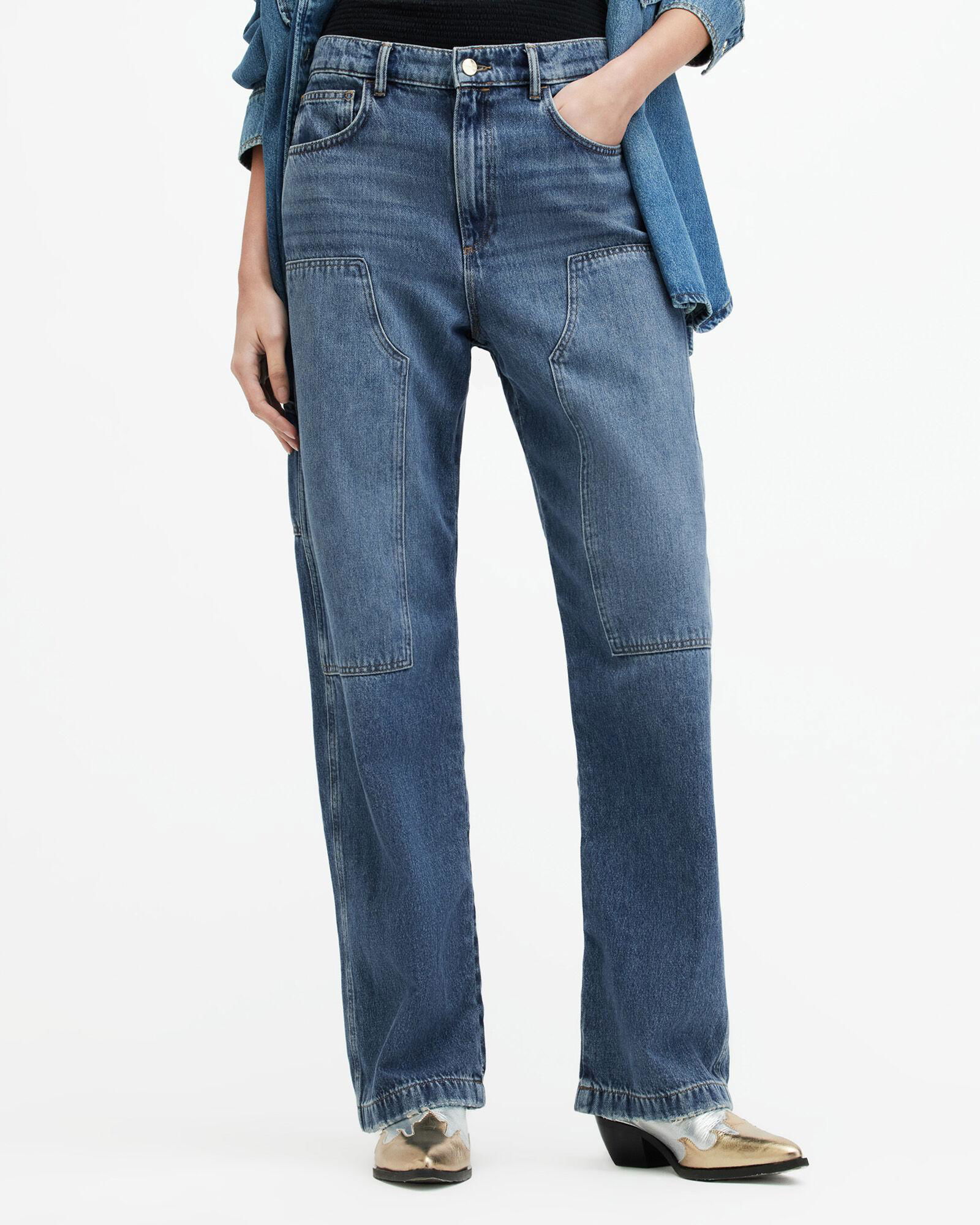 ALLSAINTS Mia Carpenter Wide Leg Denim Jeans in Mid Indigo | endource