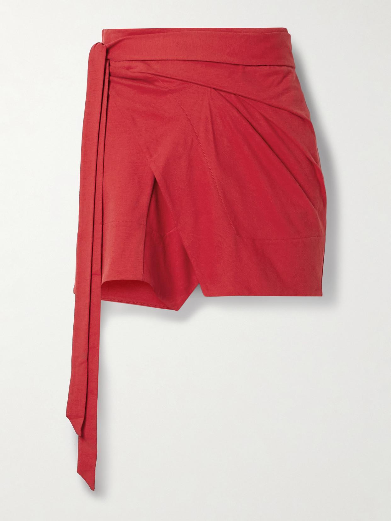 ISABEL MARANT Berenice Asymmetric Draped Cotton-Jersey Mini Wrap Skirt in Red | endource