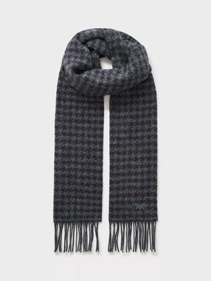 CREW CLOTHING Pure Wool Jacquard Houndstooth Scarf, Charcoal Grey ...