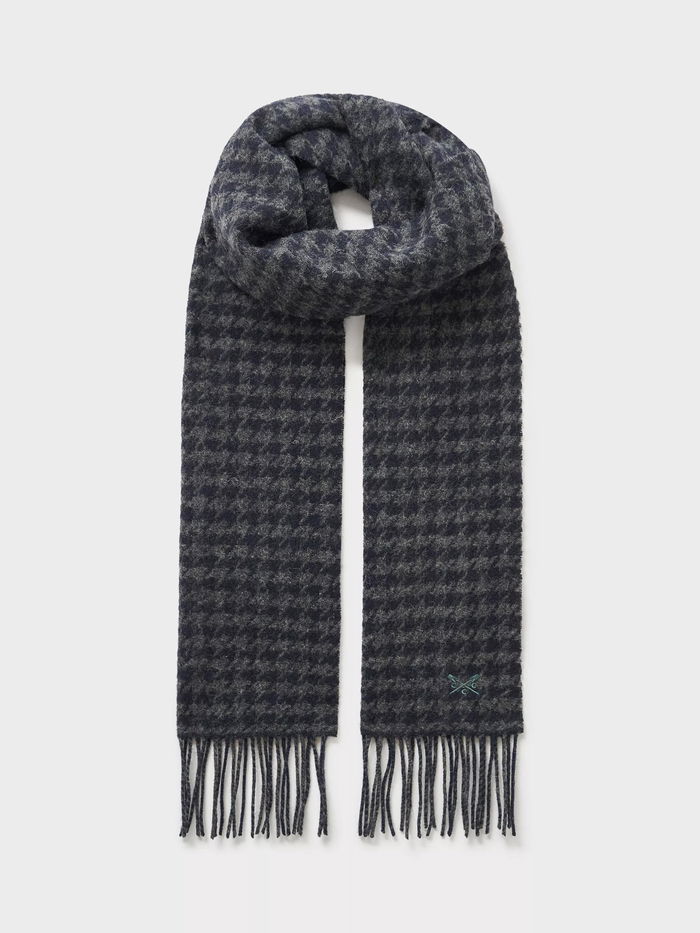 CREW CLOTHING Pure Wool Jacquard Houndstooth Scarf, Charcoal Grey ...