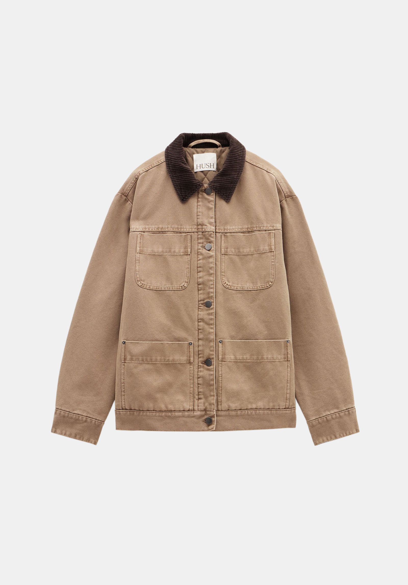 HUSH Cord Collar Barn Jacket in Stone Brown | endource