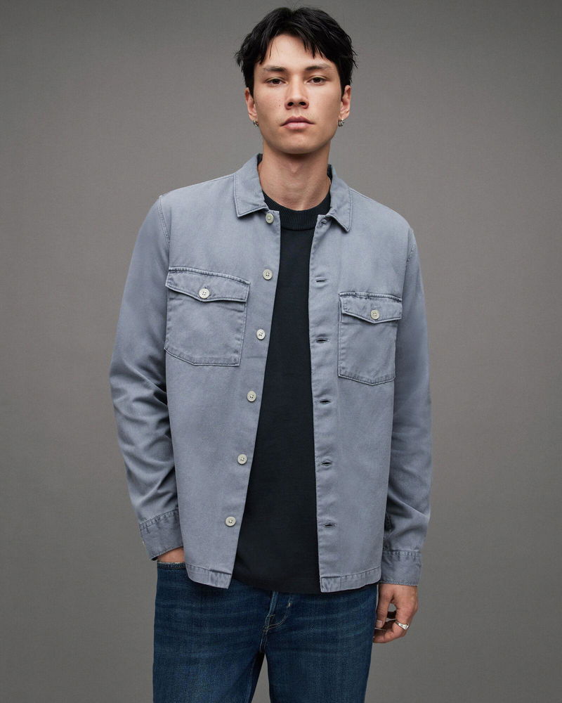ALLSAINTS Spotter Long Sleeve Military Overshirt in Aluminium Grey ...