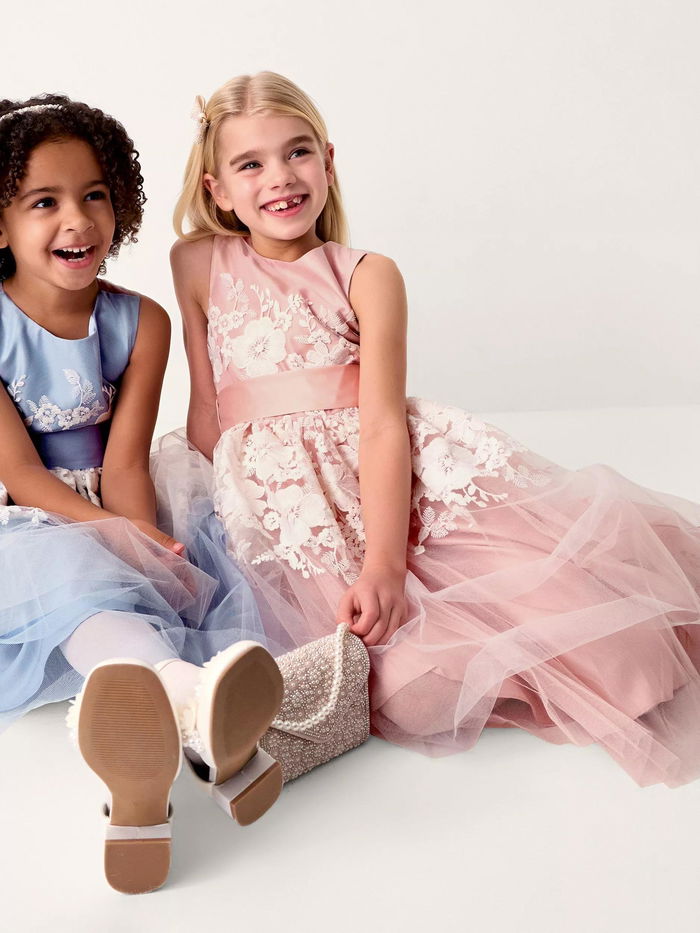 Monsoon Kids' Felicity Floral Embroidered Dress, Pale Pink | endource