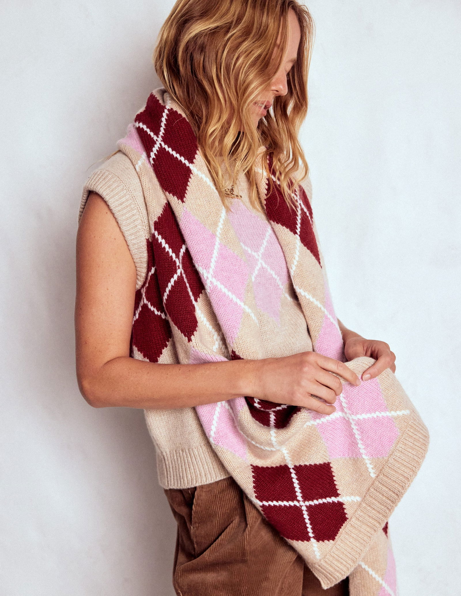 BODEN Argyle Scarf-Burgundy | endource