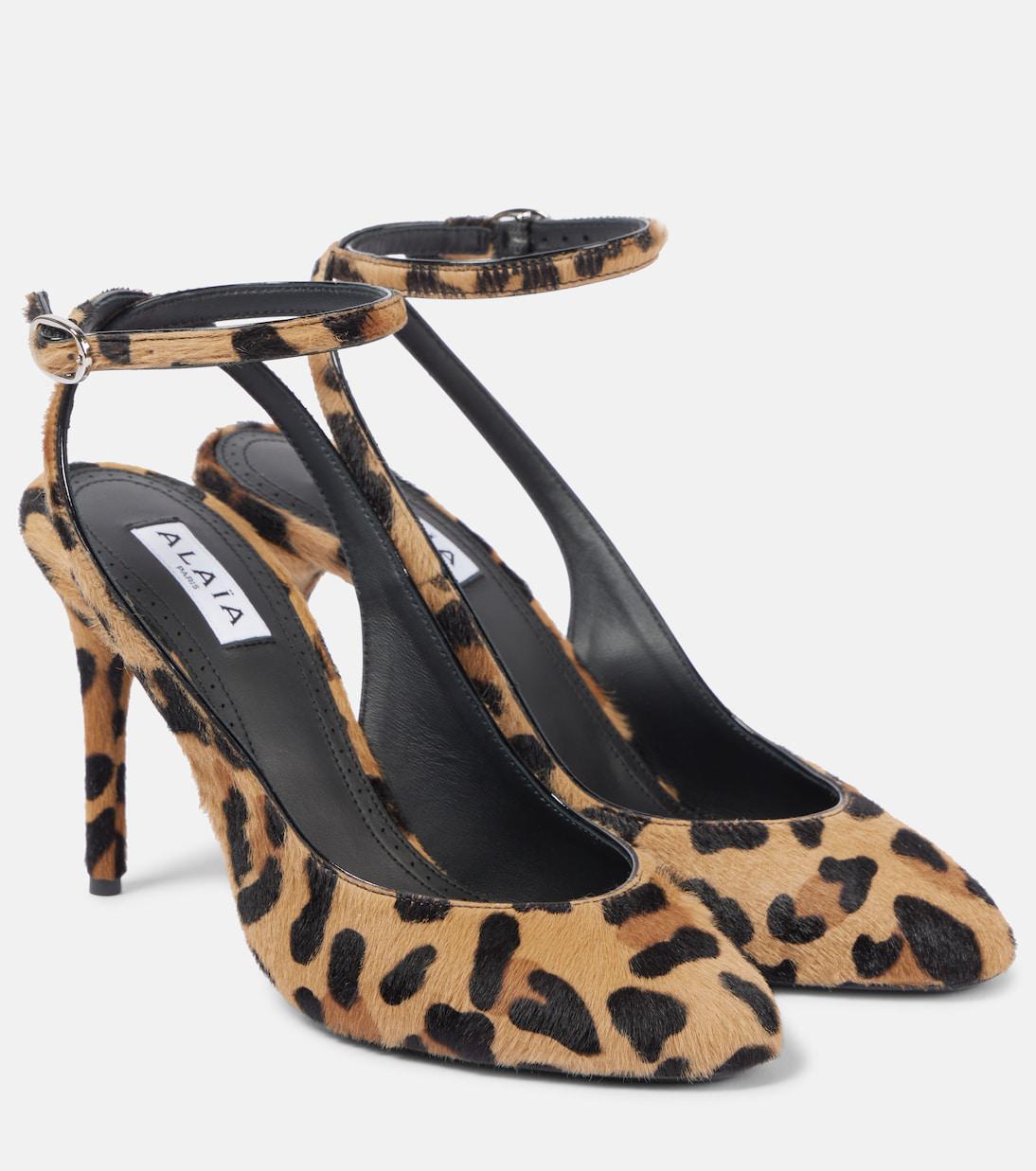 Alaïa 90 Leopard-Print Calf Hair Slingback Pumps in Brown | endource