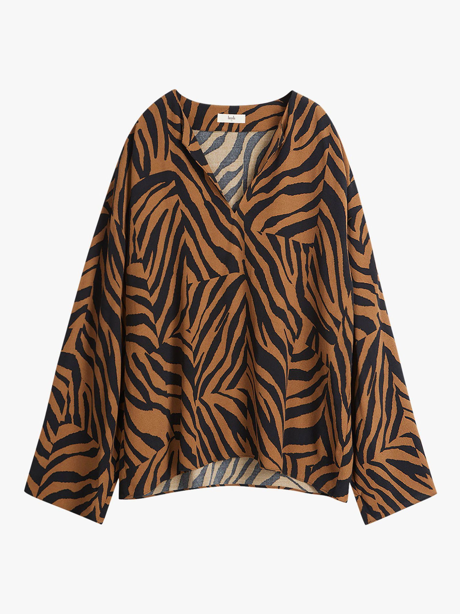 HUSH Lauren Zebra Patchwork Print Notch Neck Top in Multi | endource