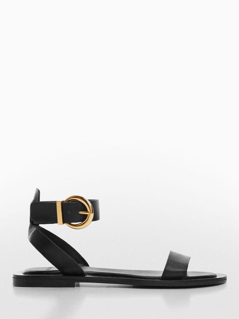 MANGO Claudia Buckle Strap Sandals in Black | endource