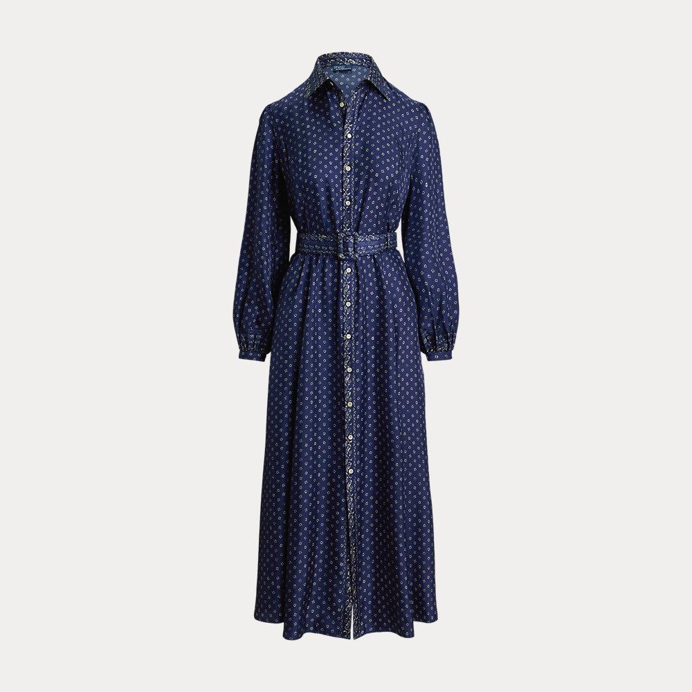 POLO RALPH LAUREN Mixed-Print Mulberry Silk Shirtdress in Blue | endource