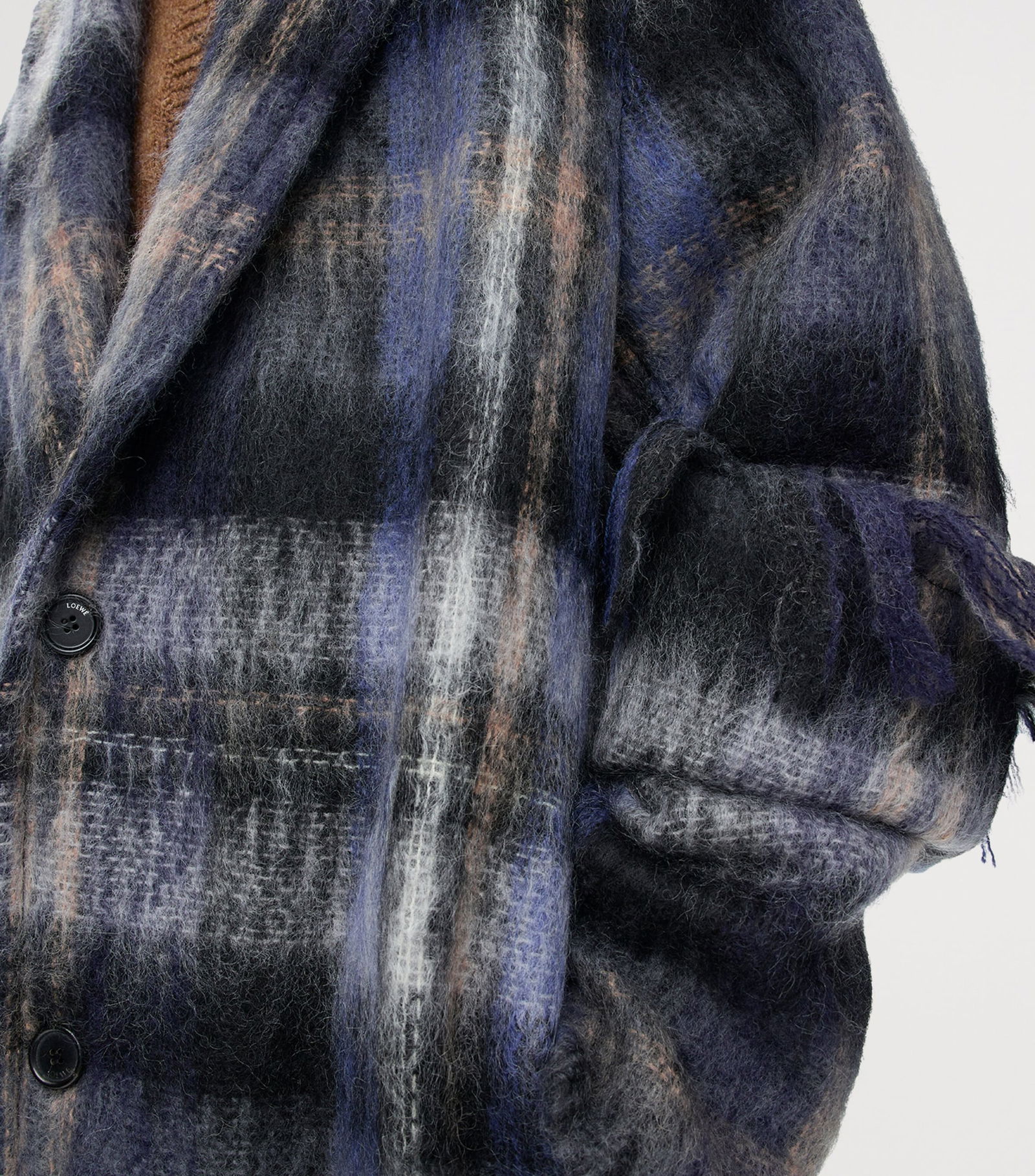 LOEWE Mohair-Wool Check Longline Coat | endource