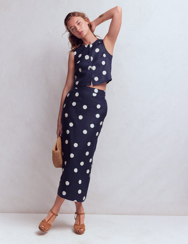 BODEN Andrea Linen Shell Top-French Navy, Painted Dot | endource