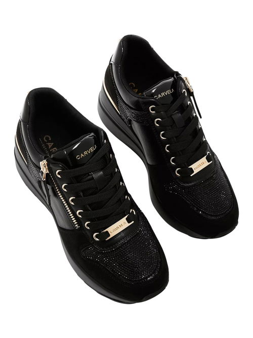 CARVELA High Rise Lace Up Trainers, Black/Comb | endource