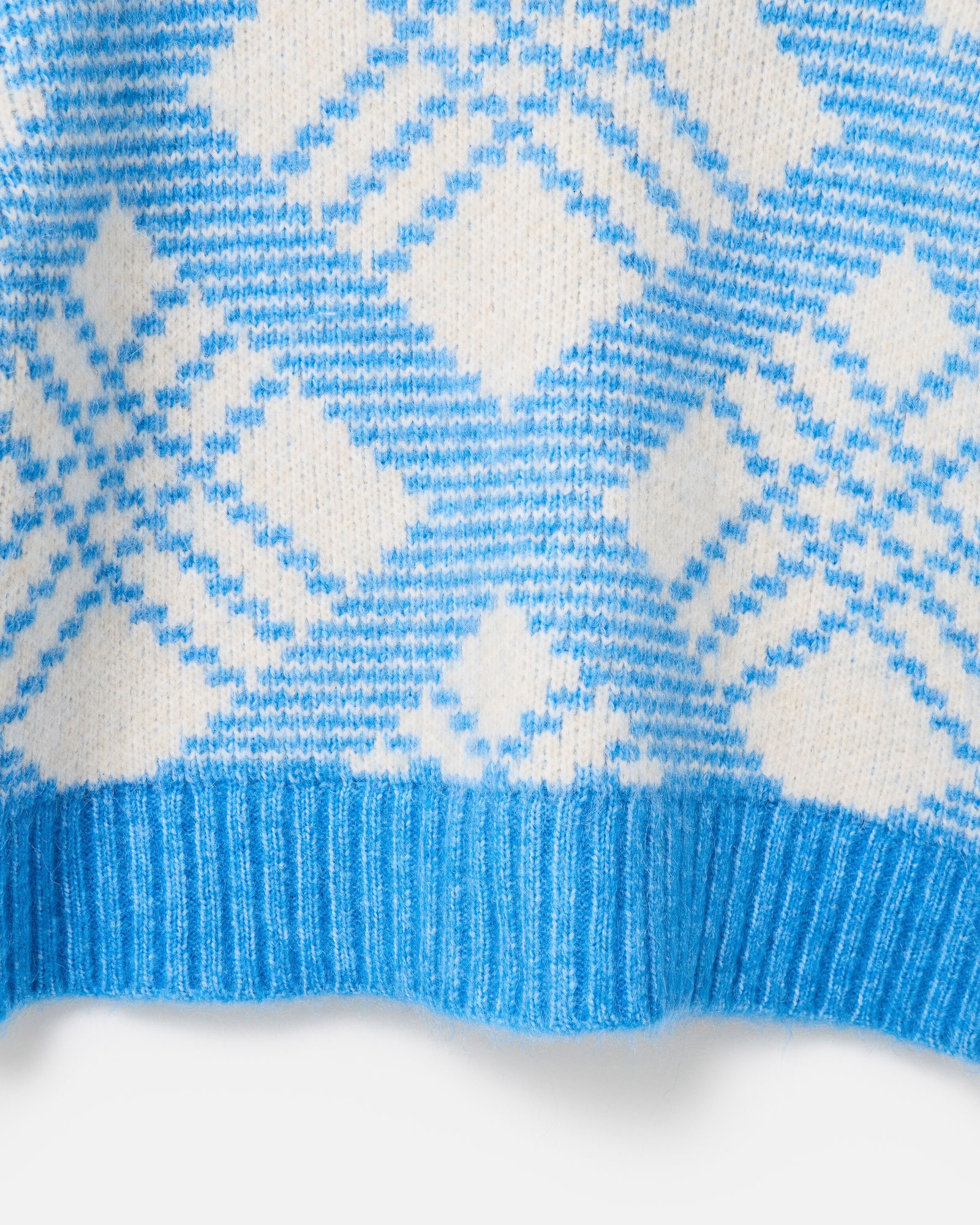 OLIVER BONAS Blue & White Diamond Roll Neck Knitted Jumper | endource