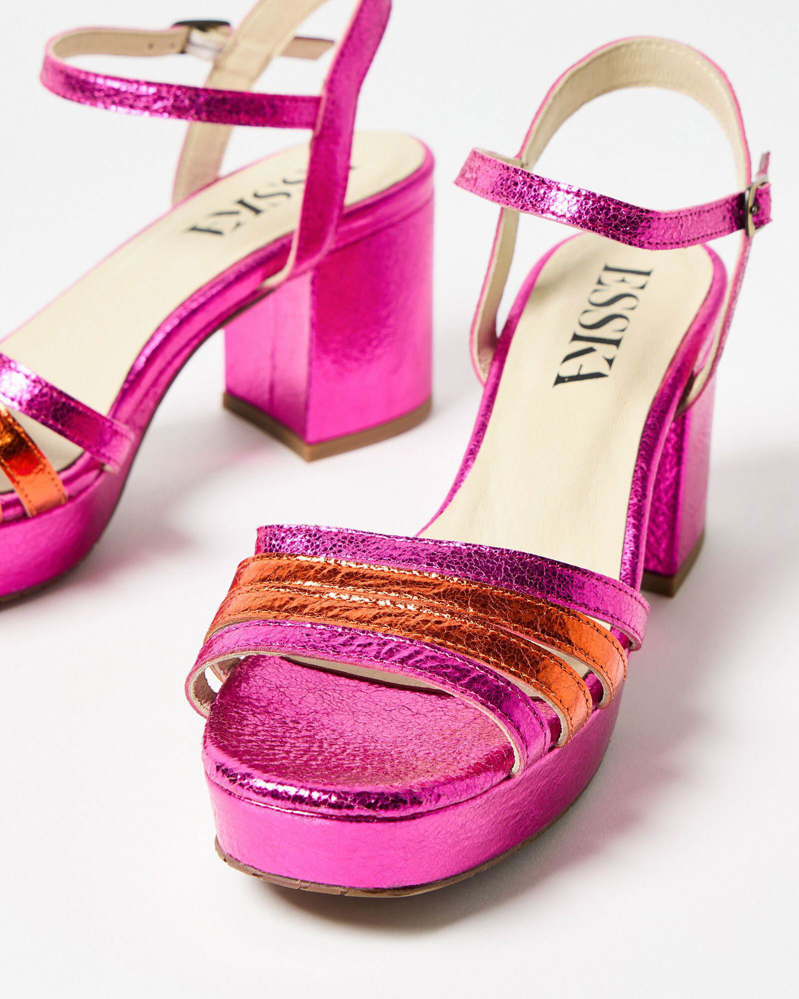 ESSKA Camilla Metallic Leather Heeled Sandals in Pink | Endource