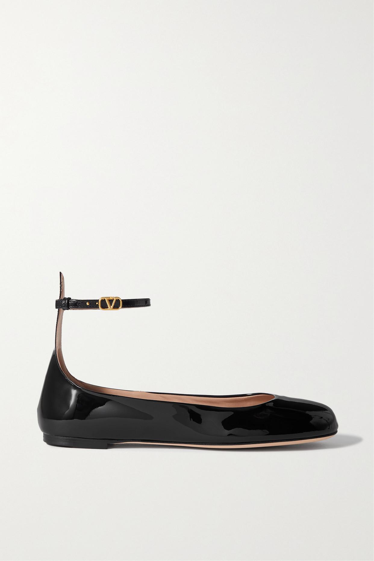 VALENTINO GARAVANI Tan-Go Patent-Leather Ballet Flats in Black | Endource